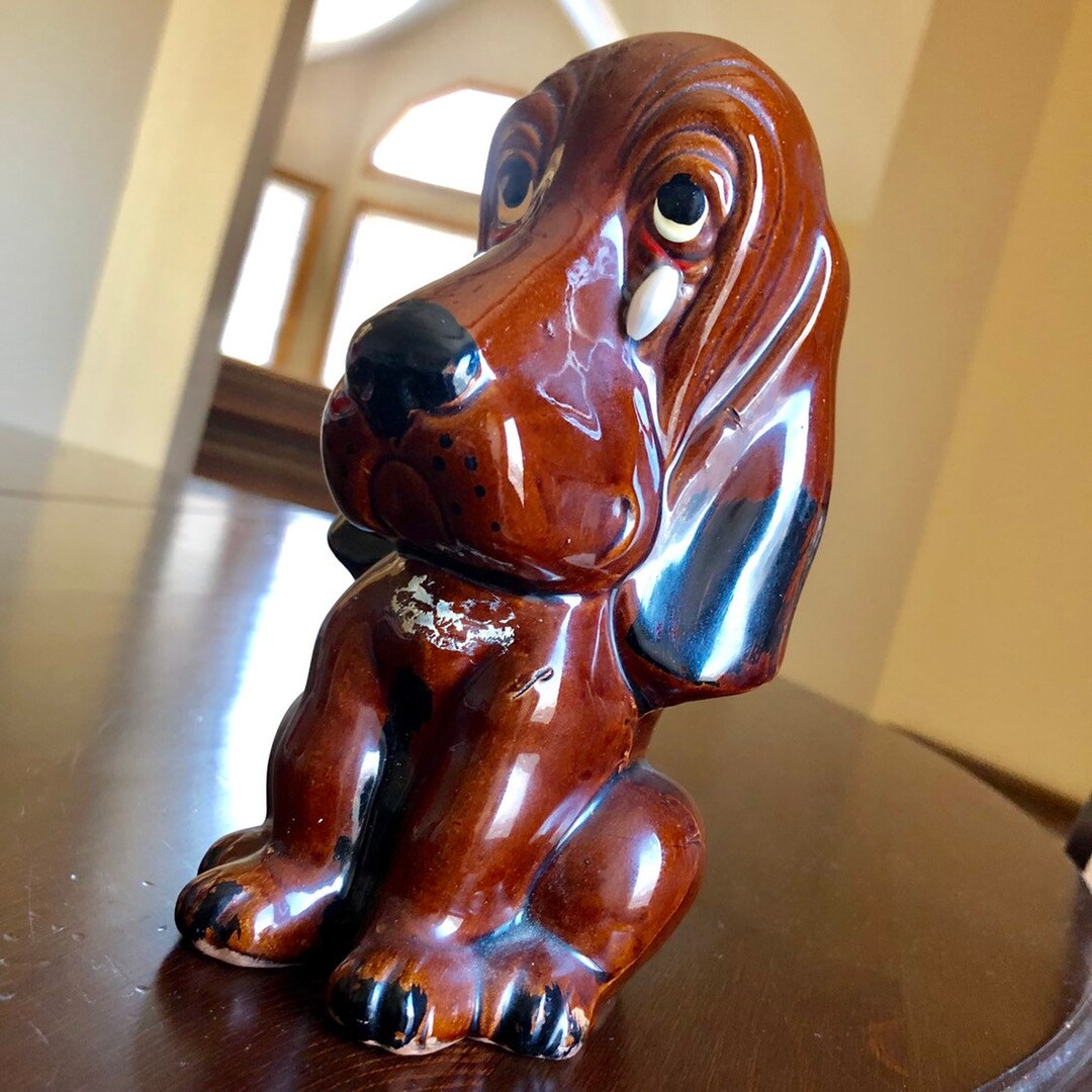 Vintage 1950's Mid Century Hound Dog Bank With Single Pearl Tear Drop ...