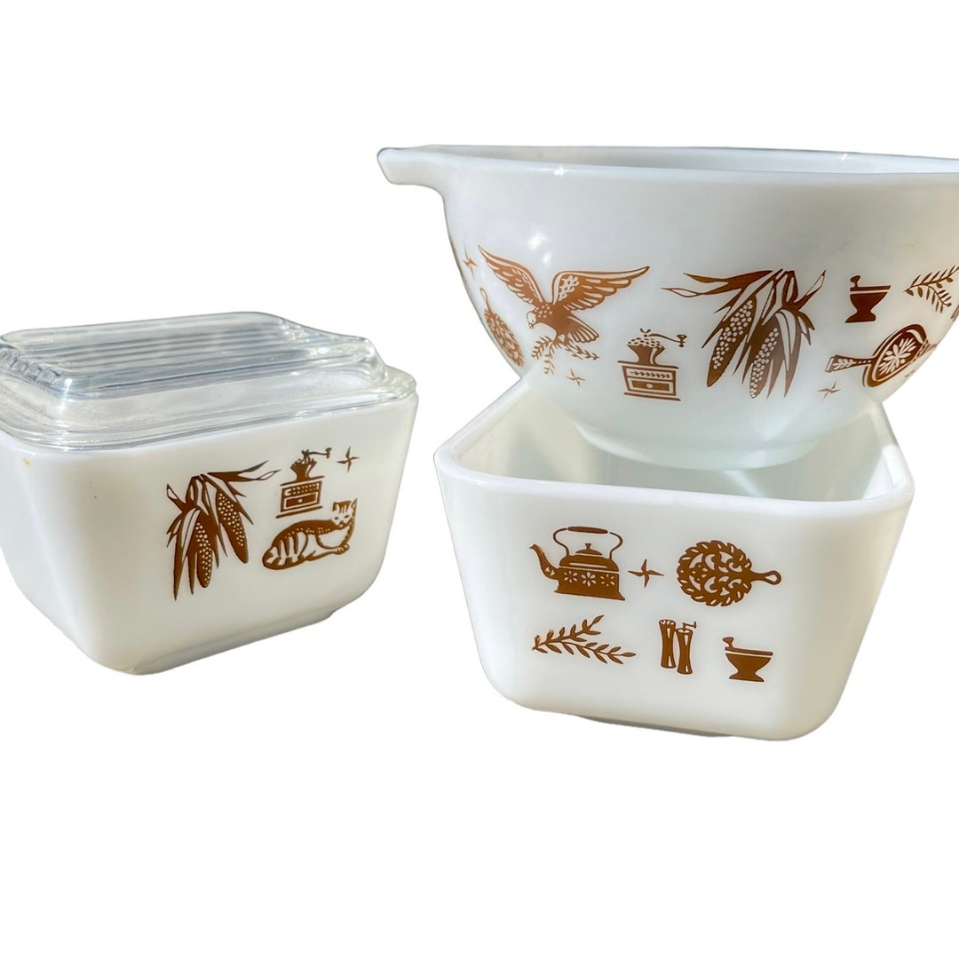 Three Piece Matching Set of Vintage Early American Pyrex Including ...