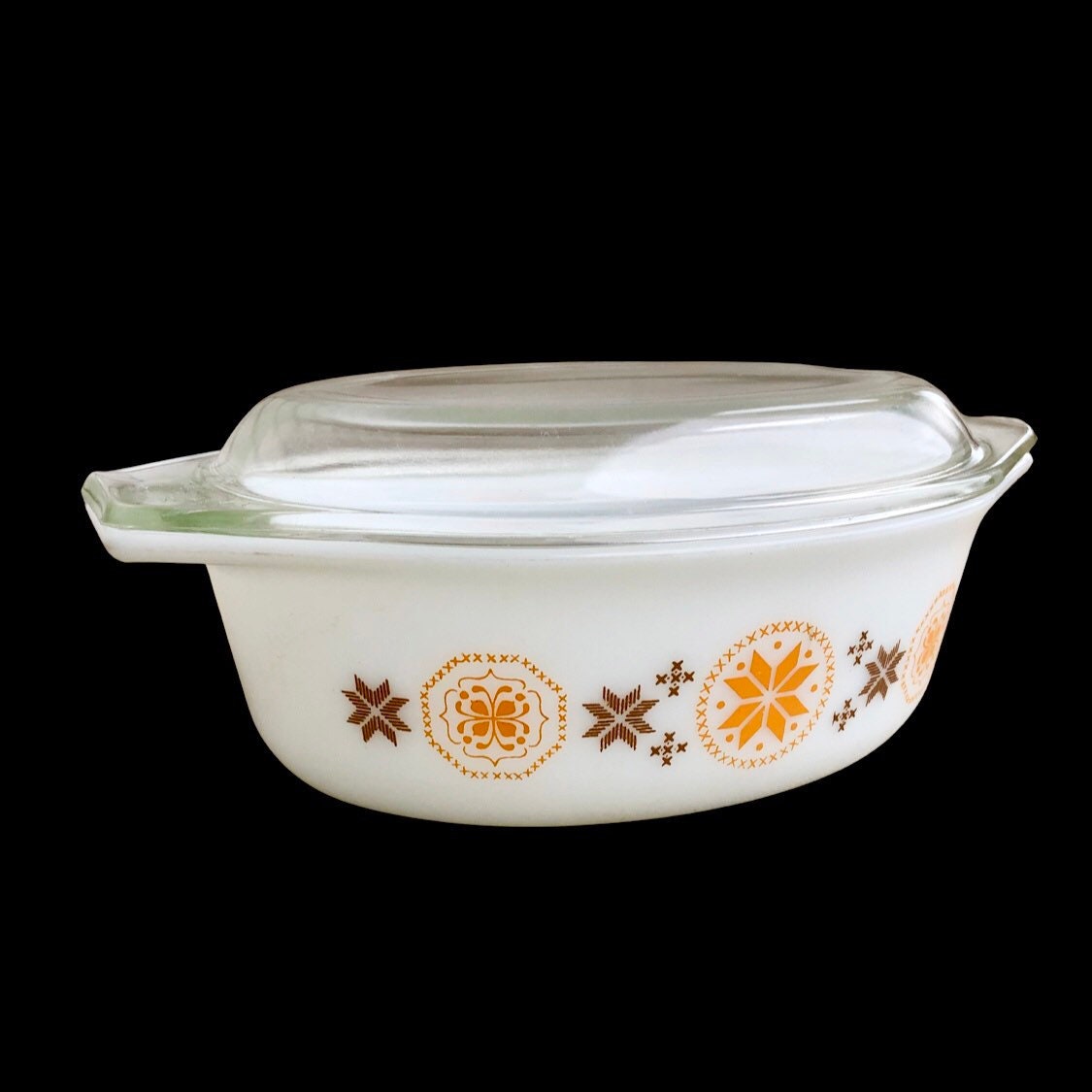 Vintage Pyrex Town & Country 043 Brown and Orange Snowflake - Etsy