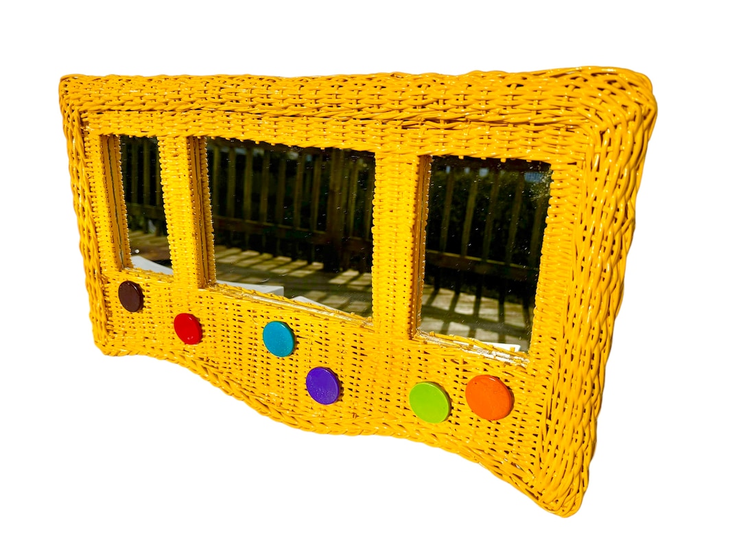 Vintage 1980s/90s Rectangular Sunset Yellow, Whimsical Wall Mirror With ...