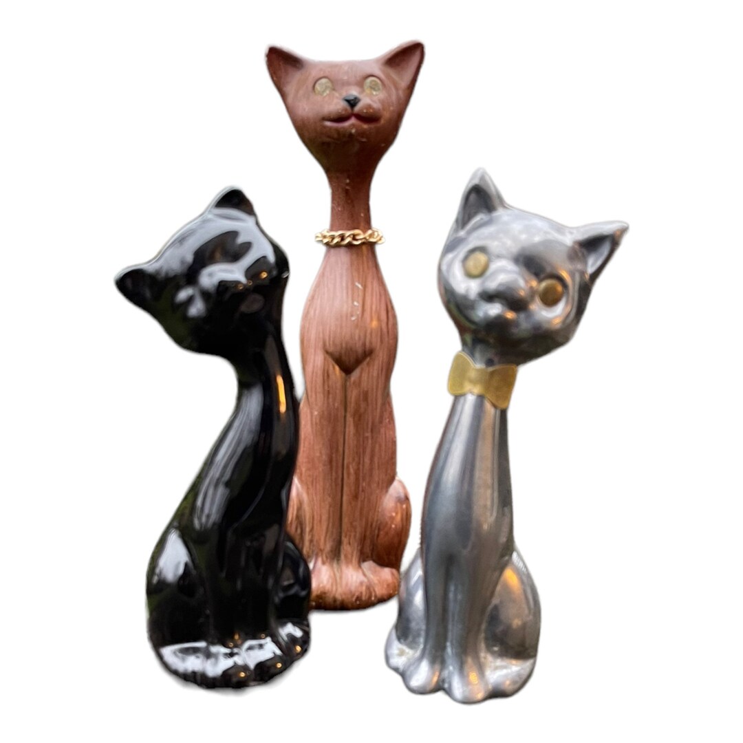 Three Vintage, 1950s Mid Century Mod Die-cast Metal Siamese Cat With ...