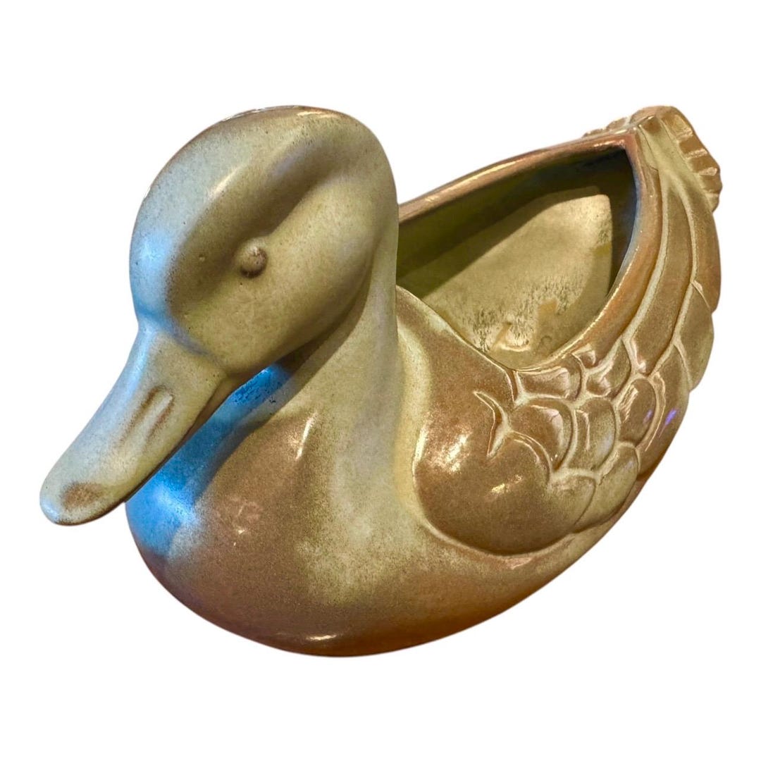 Vintage Frankoma Mallard Duck Planter #208: Prairie Green Pottery Candy ...