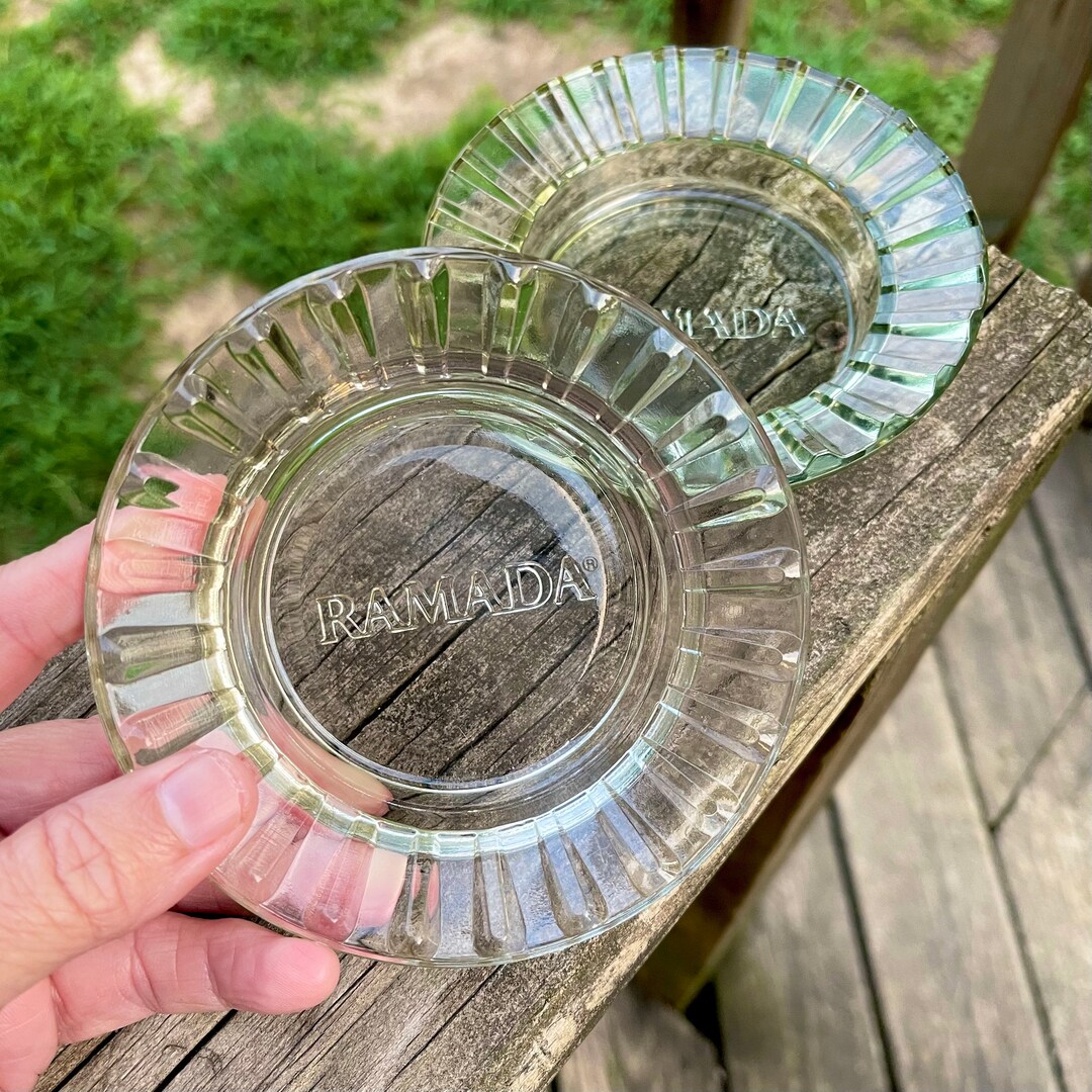 Two Vintage, Round Clear Glass, Ramada Inn Sunburst Shaped Ashtrays ...