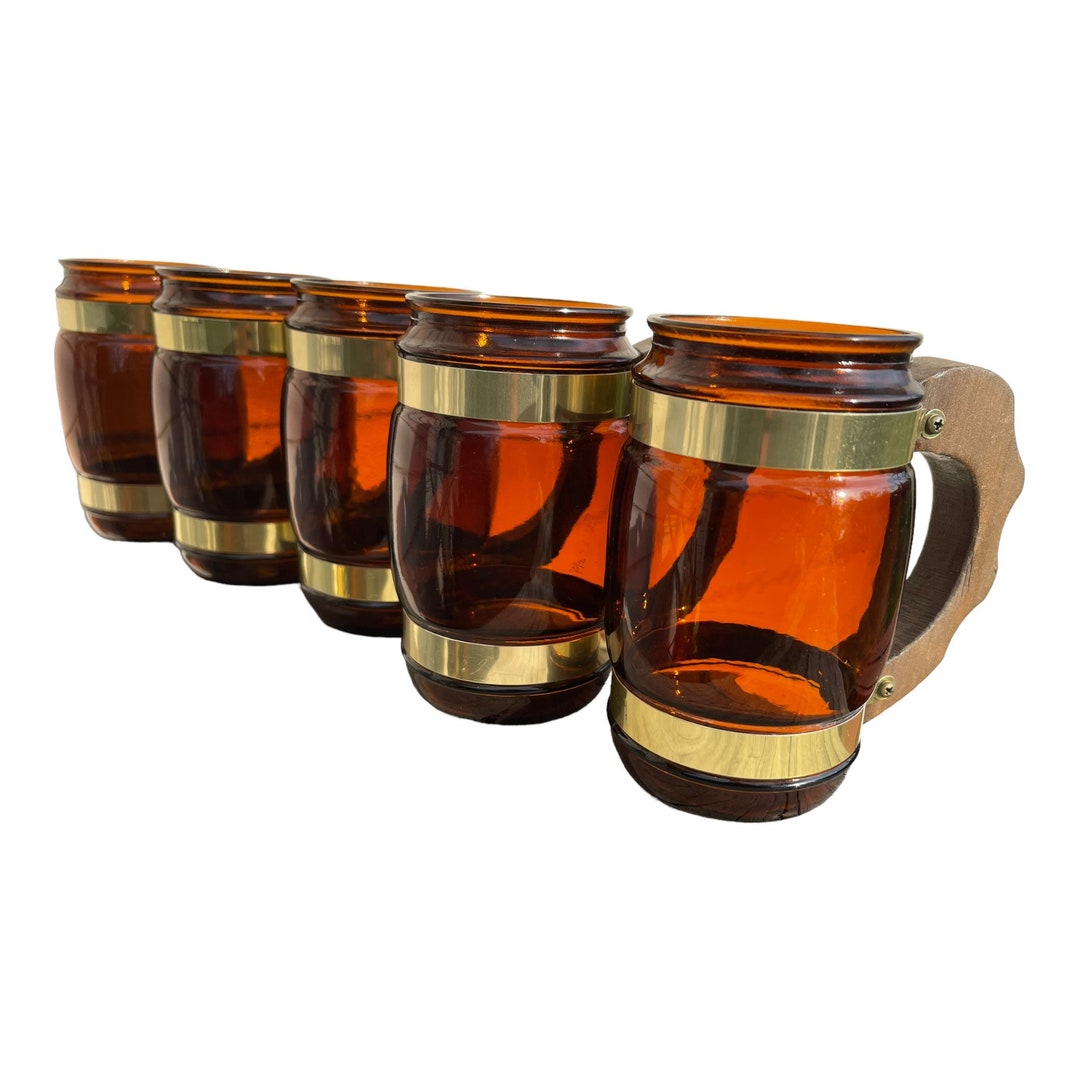 Five Vintage 1950s Siesta Ware Western Cowboy Themed, Amber Glass ...