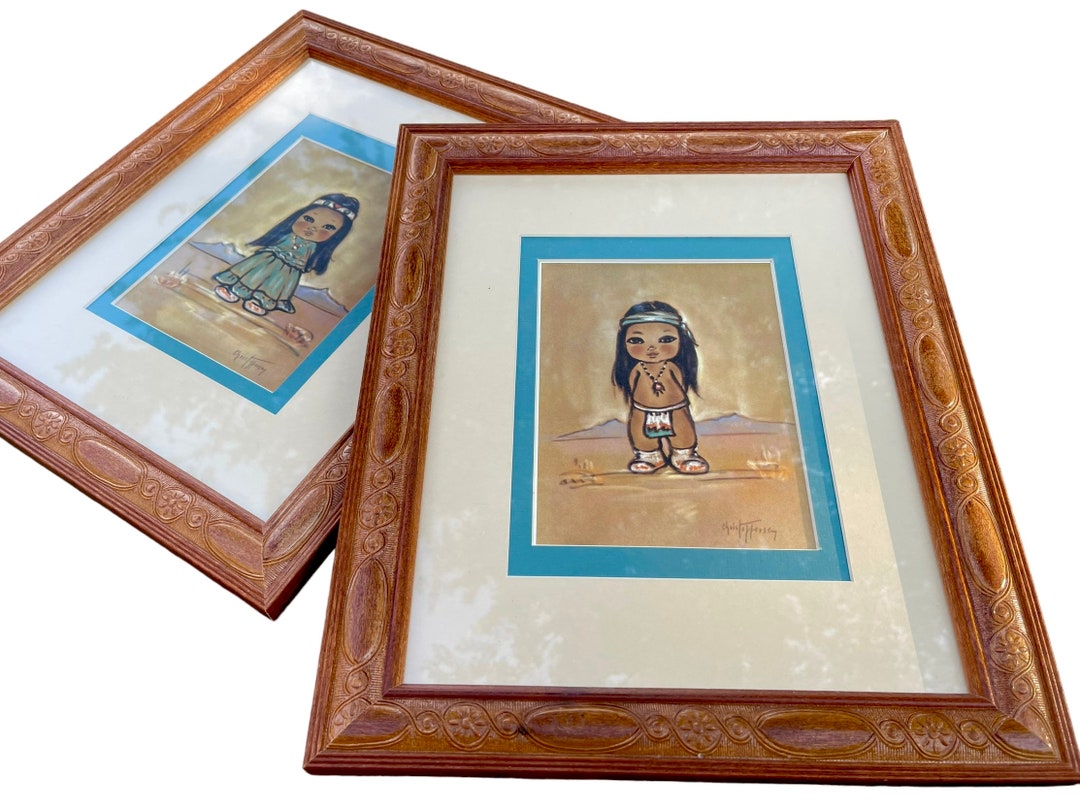 Two Vintage 1970s Matted/framed Pieces of Artwork by Native American ...