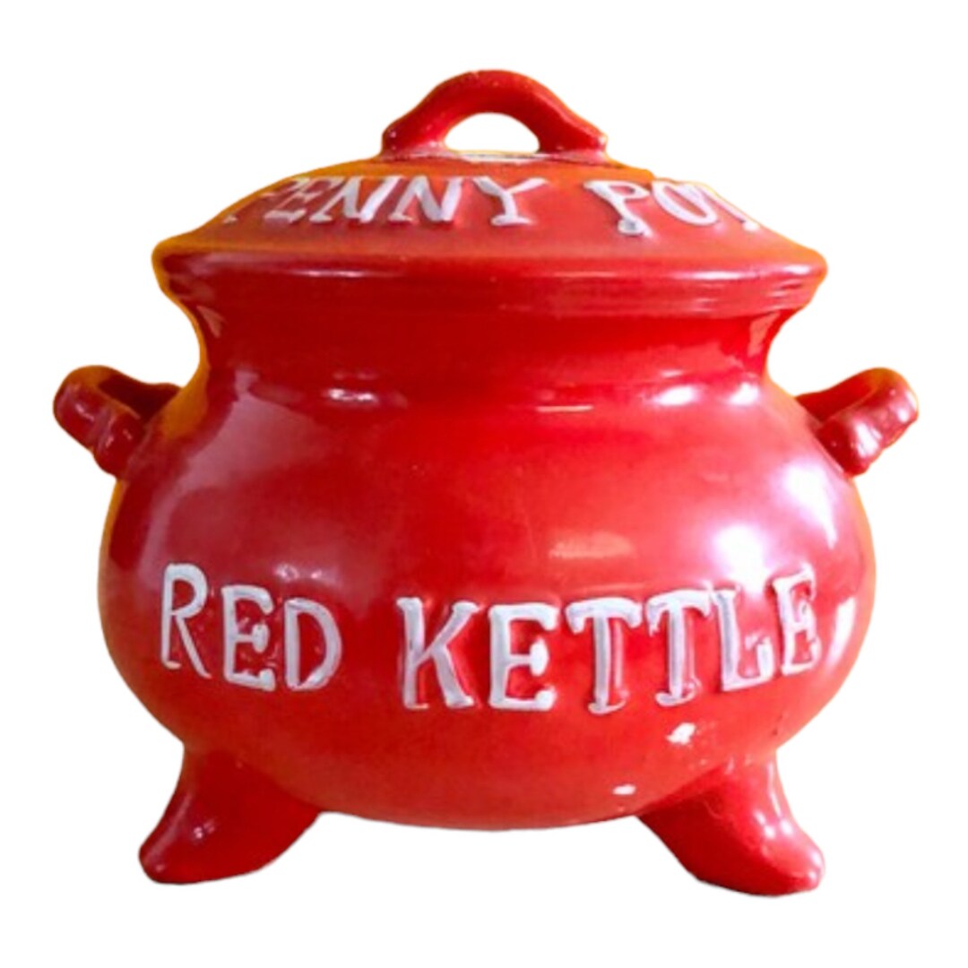 Vintage 1950s Mid Century Ceramic LEGO, Red Kettle Penny Pot Coin Bank ...