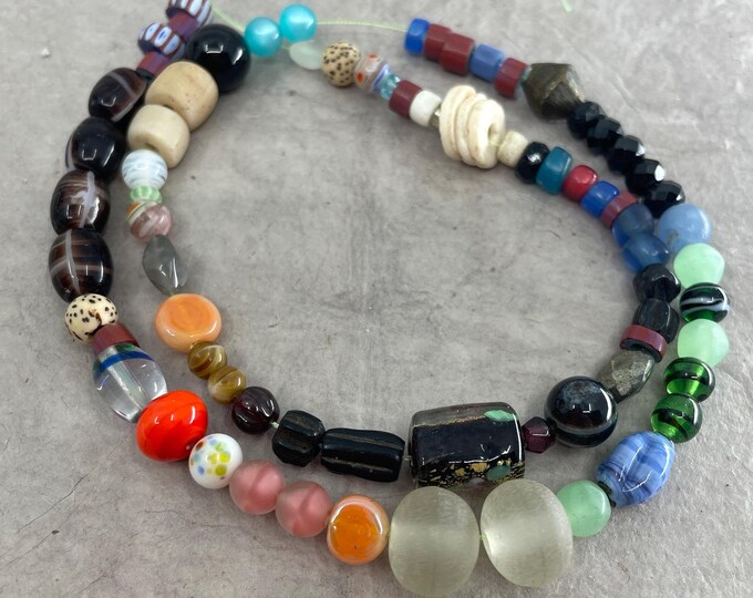 Destash, 10" Small Strand Mixed Beads Vintage Glass, Givre, Vaseline ...
