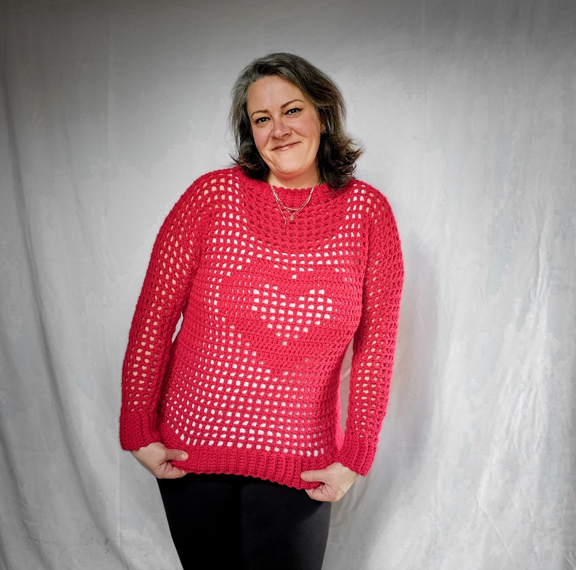 Filet Crochet Heart Sweater Pattern, Valerie Design (digital Download ...