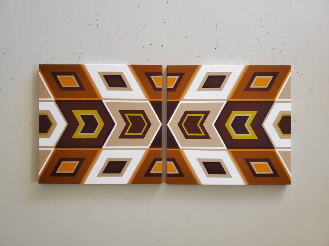 Awesome Mid Century Vintage 70s Retro Stretched Fabric Framed Art Wall ...