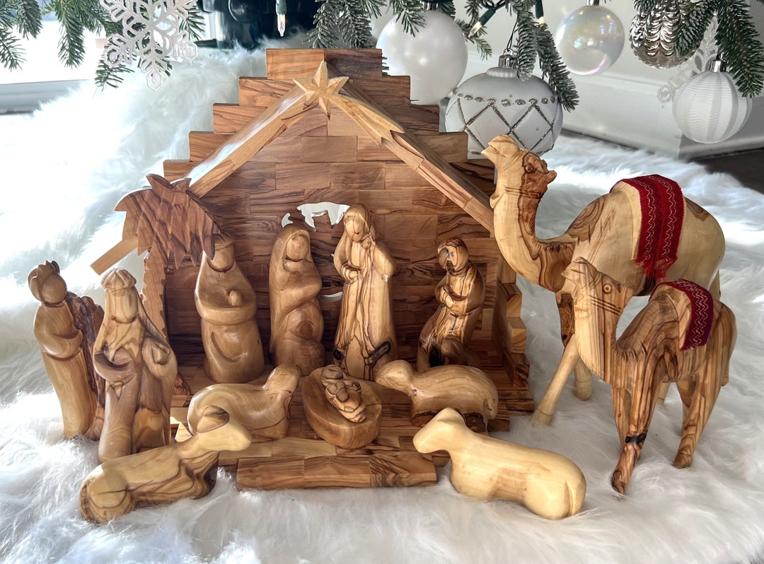 Christmas Nativity Scene , Holy Land Olive Wood Nativity Set Large ...