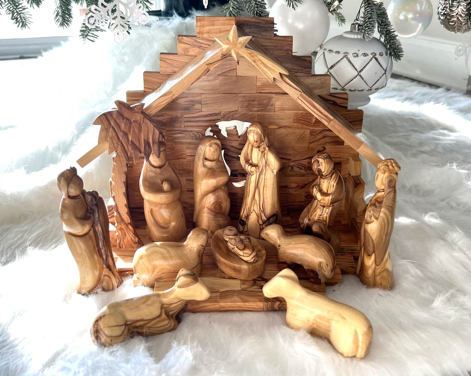 Wooden Nativity Set Hand Carved Olive Wood Nativity Scene - Etsy