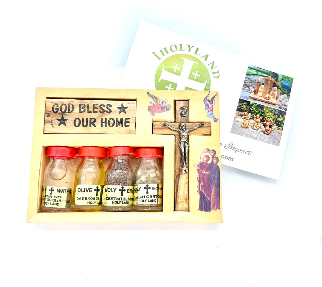 Holy Land Relics Box , Holy Water-earth-incense-oil & Olive Wood Cross ...