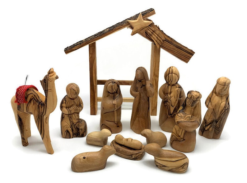 Handmade Olive Wood Nativity Set With Stable | Holy Land Christmas ...