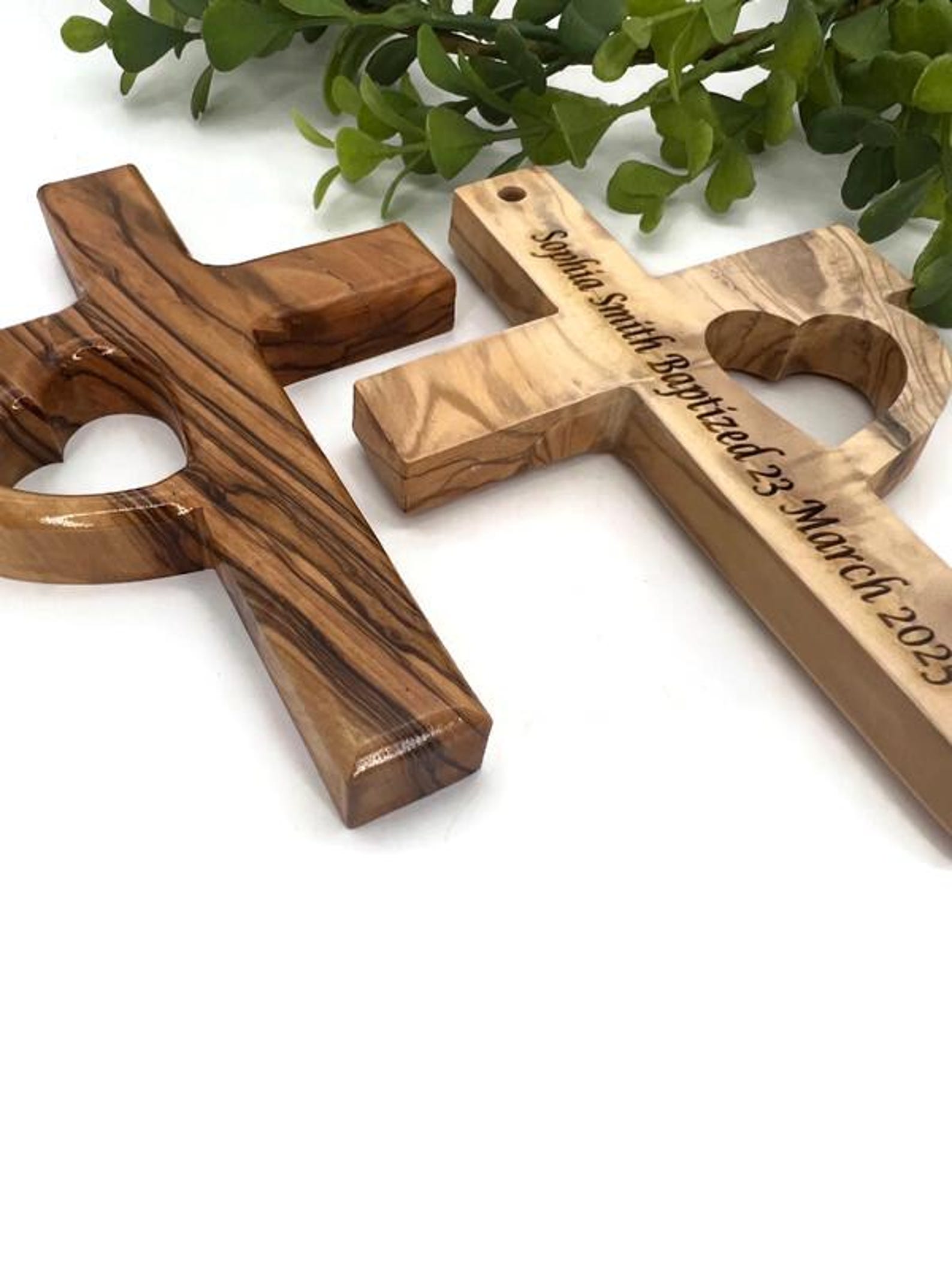 Personalized Olive Wood Cross With Heart Engraved , Wooden Crosses for ...