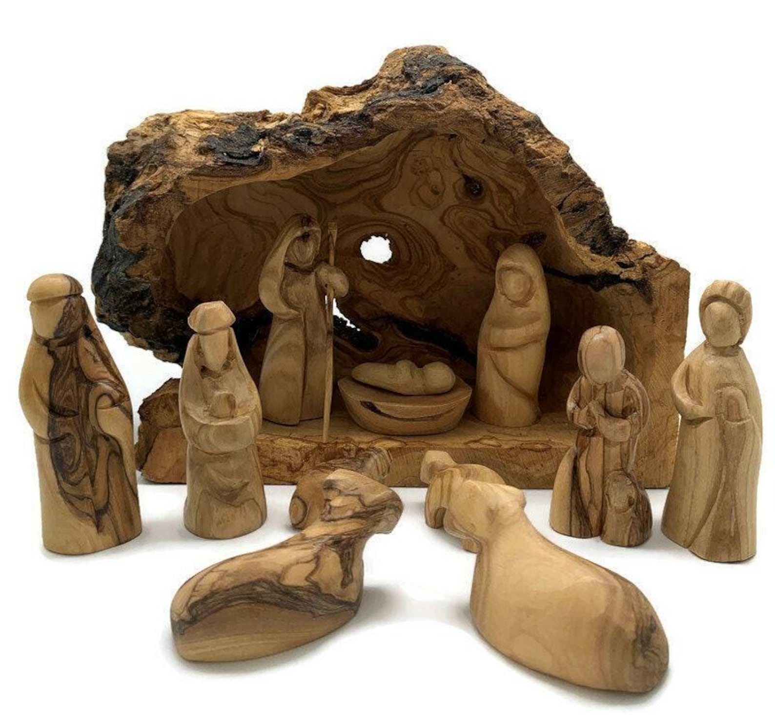 Large Nativity Set Hand Carved Nativity Scene in an Olive Tree Branch ...