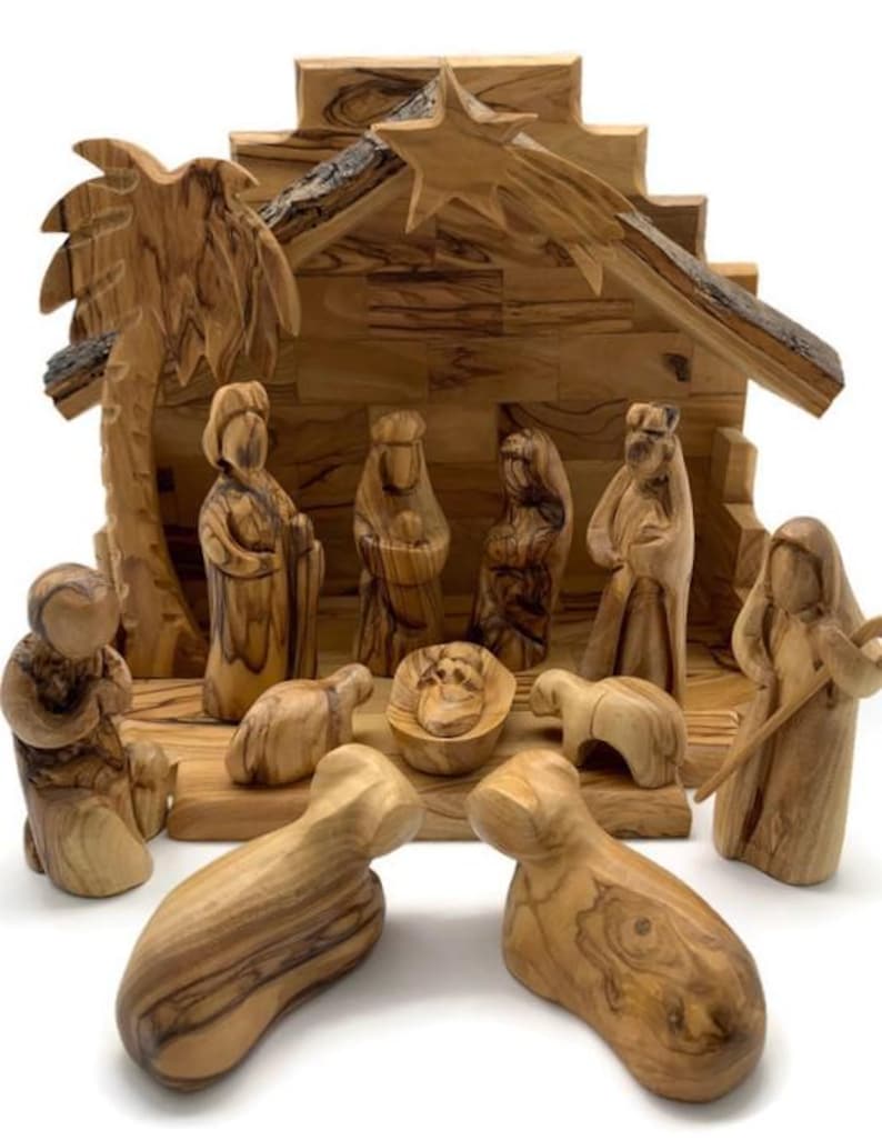 Handmade Nativity Set Wooden Nativity Scene for Christmas Decor , Olive ...