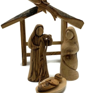 Olive Wood Nativity Set With Stable, Rustic Nativity Christmas ...