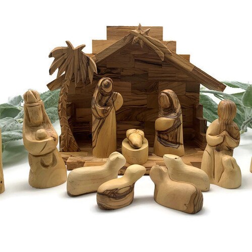 Christmas Nativity Set Cave Olive Wood Hand Carved in | Etsy