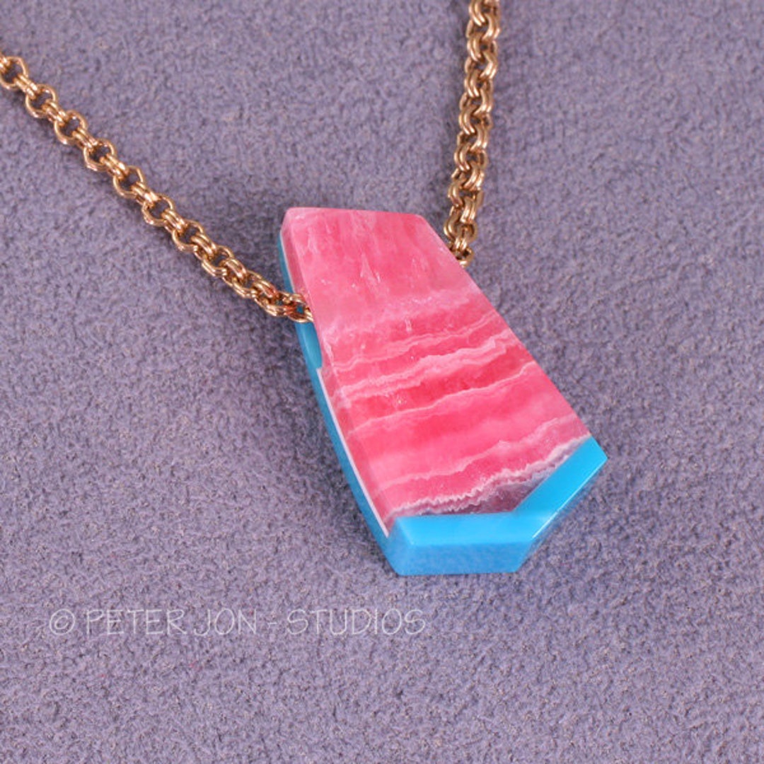 INTARSIA PENDANT, Rhodocrosite and Turquoise, Intarsia, Stone Inlay ...