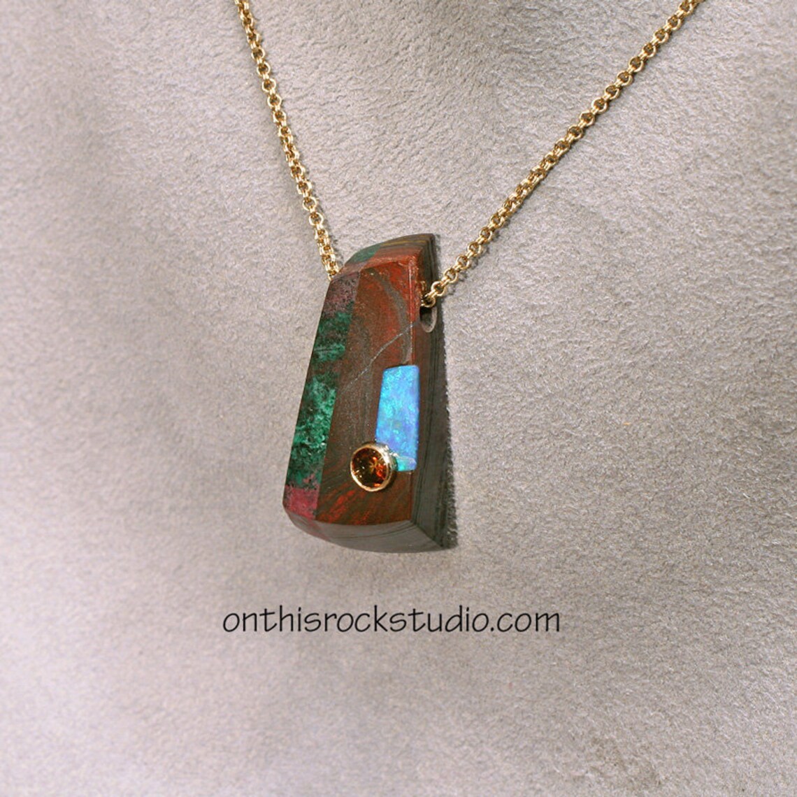 Sunset Jasper, With Tiger Iron and Inlay Green Opal, Rock Intarsia ...