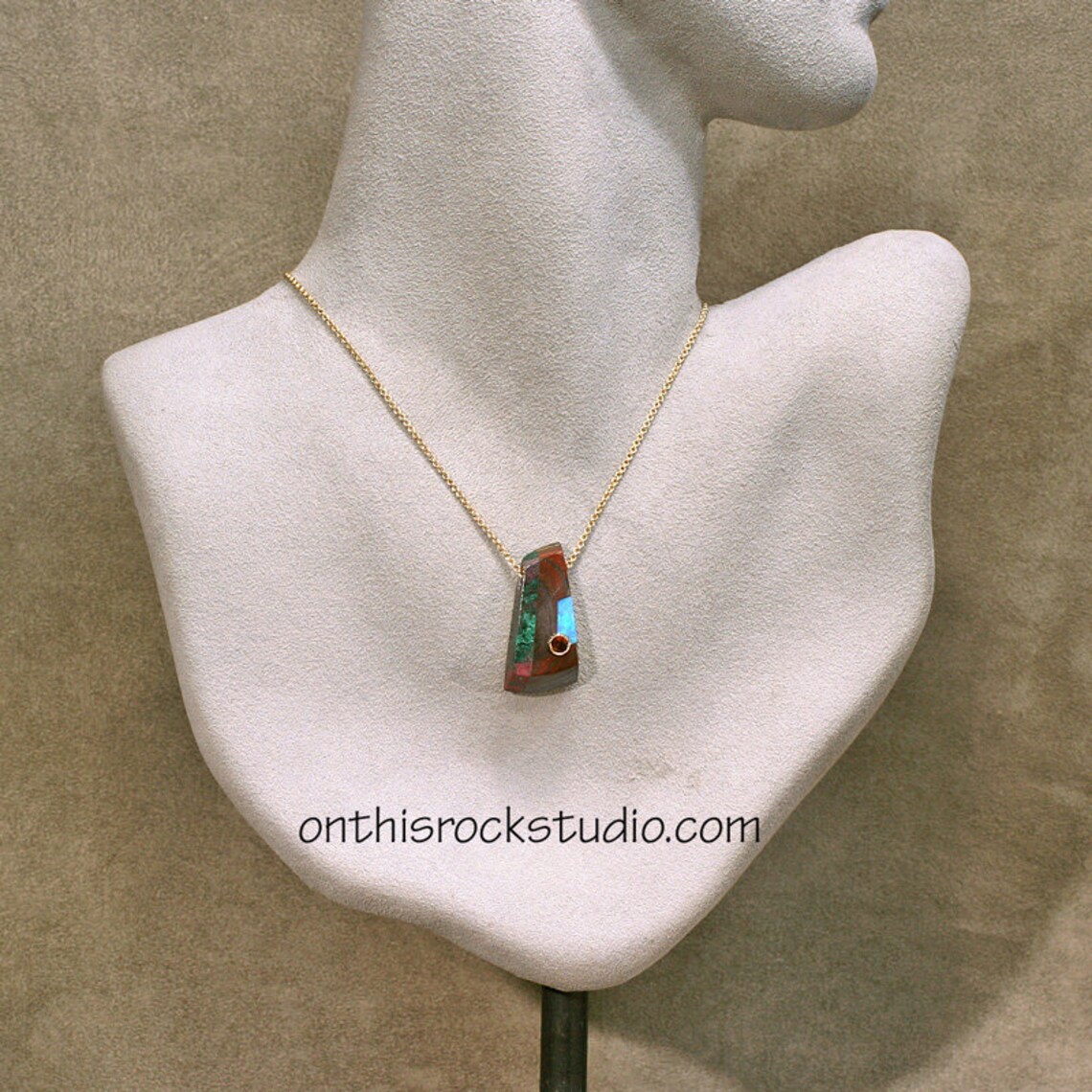 Sunset Jasper, With Tiger Iron and Inlay Green Opal, Rock Intarsia ...