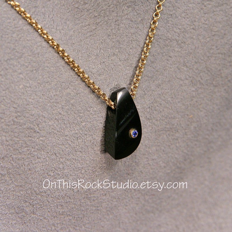 Black BASALT, Rock Intarsia, With Blue Sapphire, Lapidary Jewelry ...