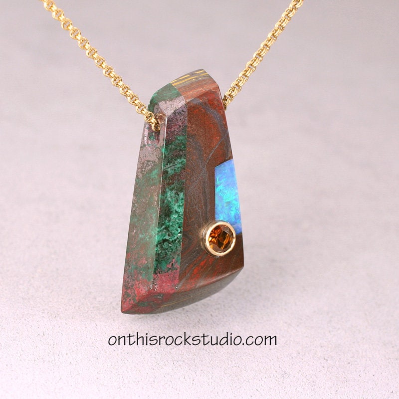 Sunset Jasper, With Tiger Iron and Inlay Green Opal, Rock Intarsia ...