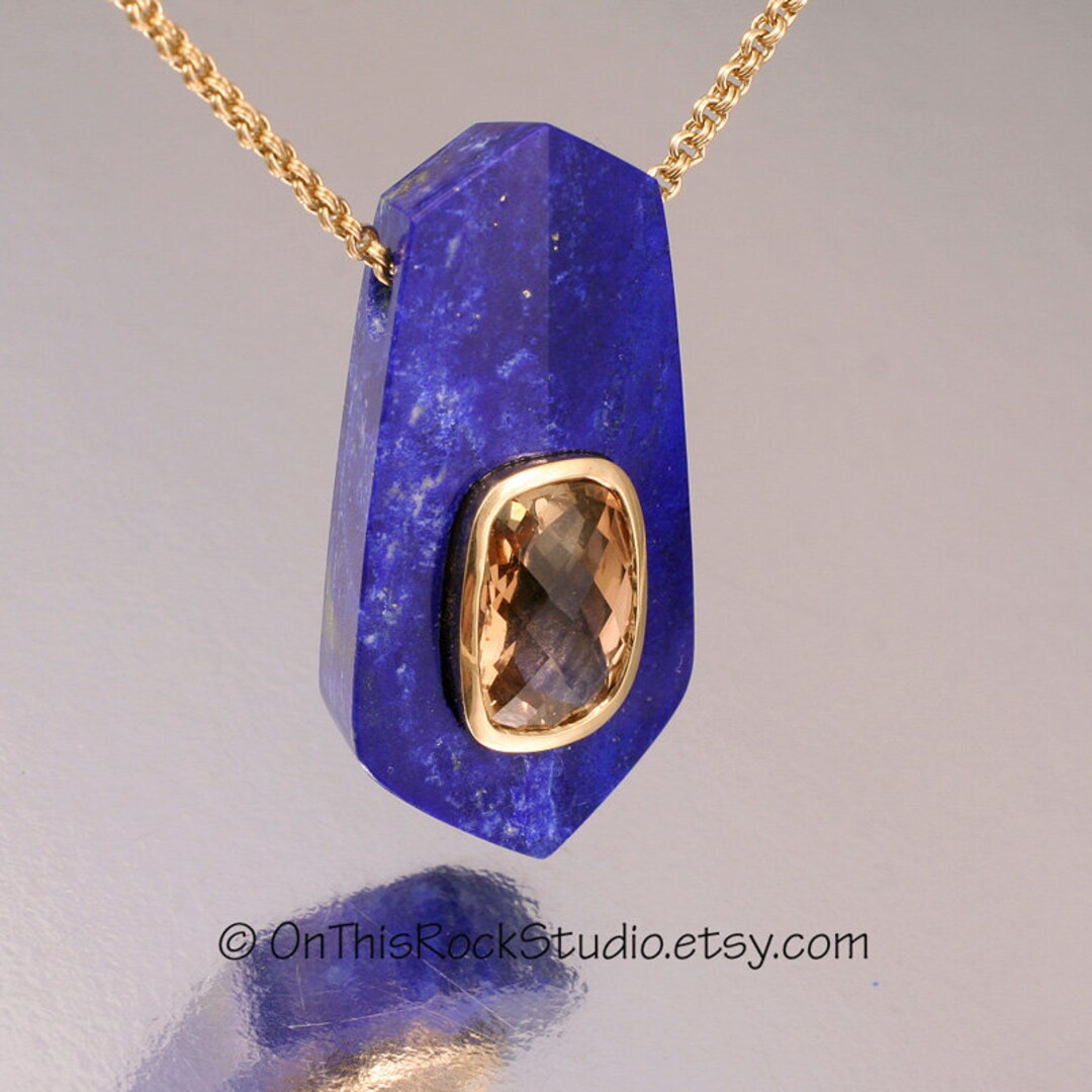 Genuine Natural LAPIS, With Peach Color Topaz in 14k Gold, Rock ...