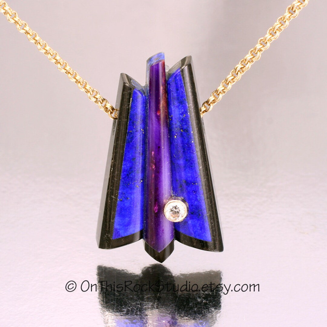 RICH SUGILITE, LAPIS, Black Jade, With White Sapphire, Rock Intarsia ...