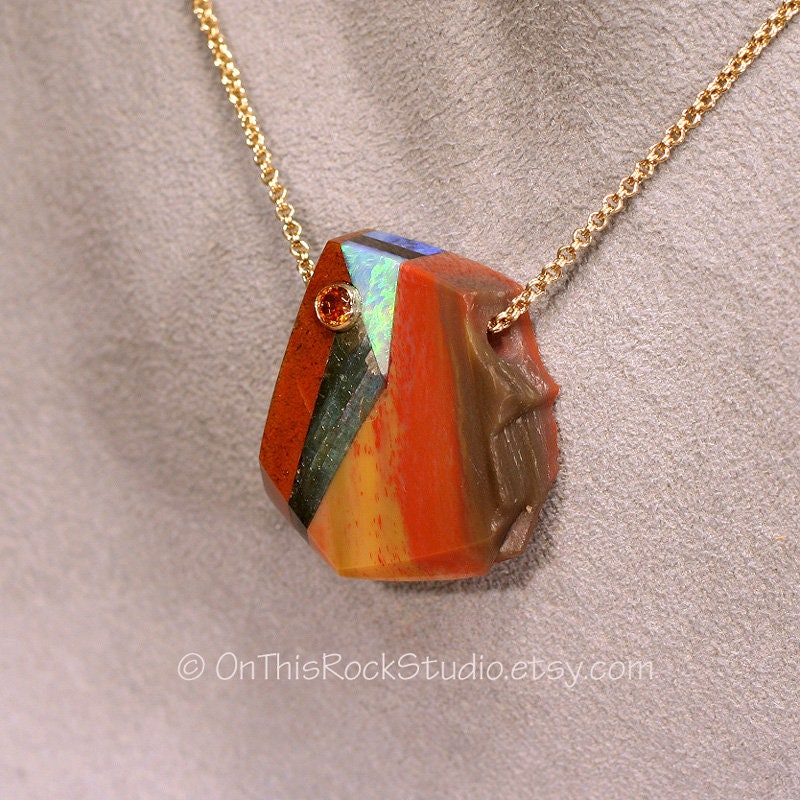 Petrified Wood, Opal and Labradorite, Stone Intarsia, Semi Precious ...