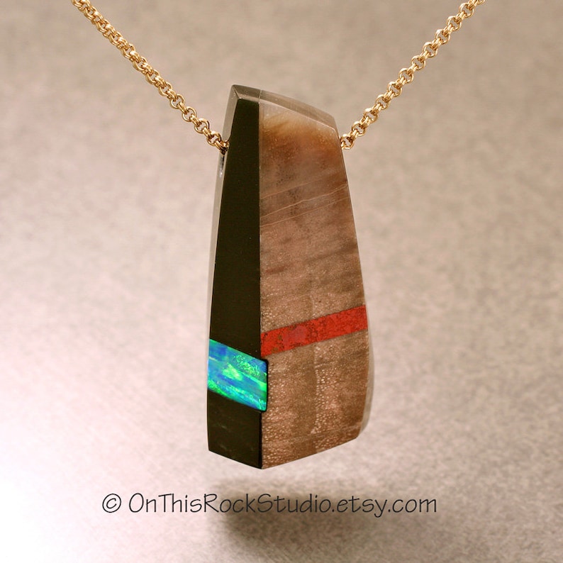 Petrified Wood Opal and Black Jade Rock Intarsia Lapidary - Etsy
