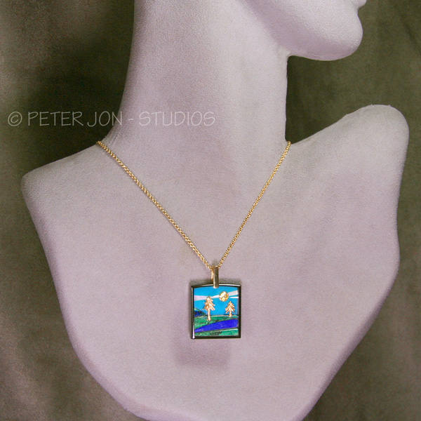 LANDSCAPE INTARSIA, Natural Stone Inlay, 14k Gold, Yellow Sapphire ...