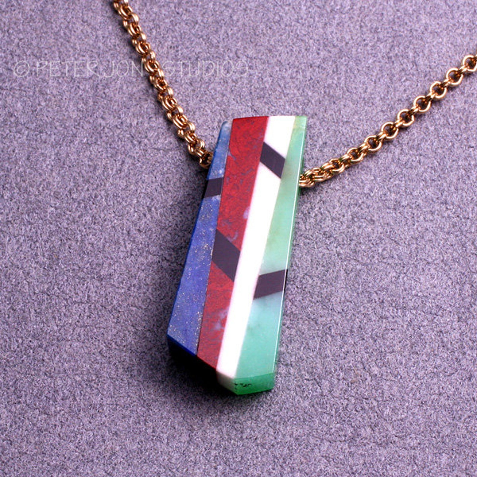 Chrysoprase, Red Jasper, Lapis, Rock Intarsia, Lapidary Jewelry, Stone ...