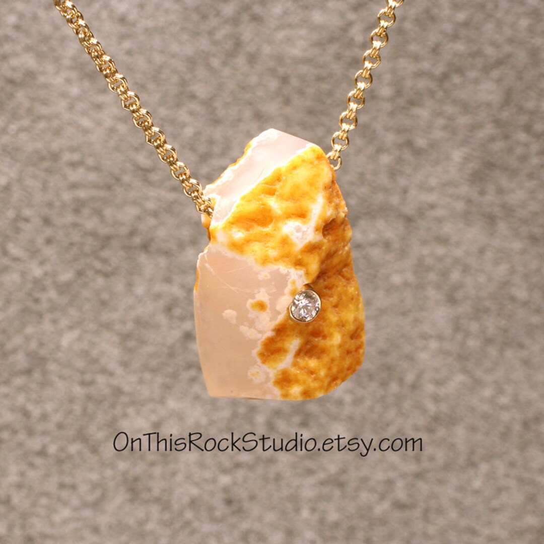 HONEY AGATE, Looks Like A Gold Nugget, With 14k Gold and White Sapphire ...