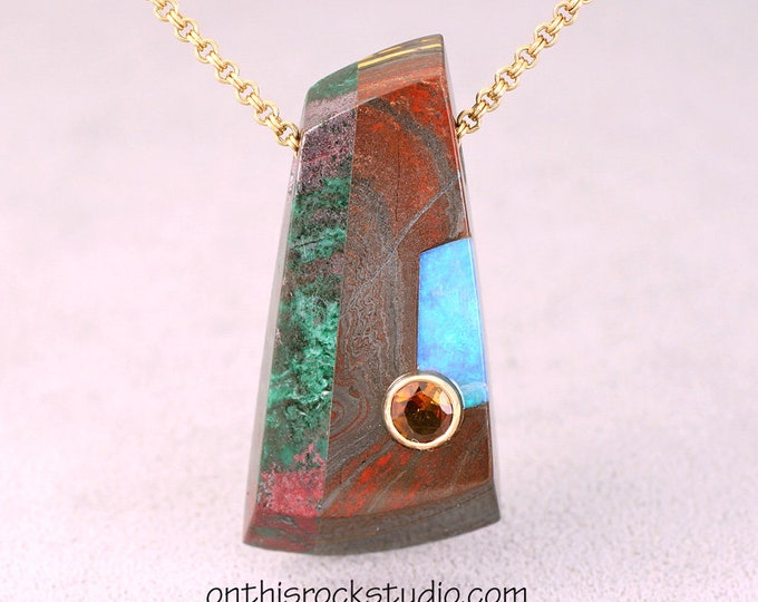Sunset Jasper, With Tiger Iron and Inlay Green Opal, Rock Intarsia ...
