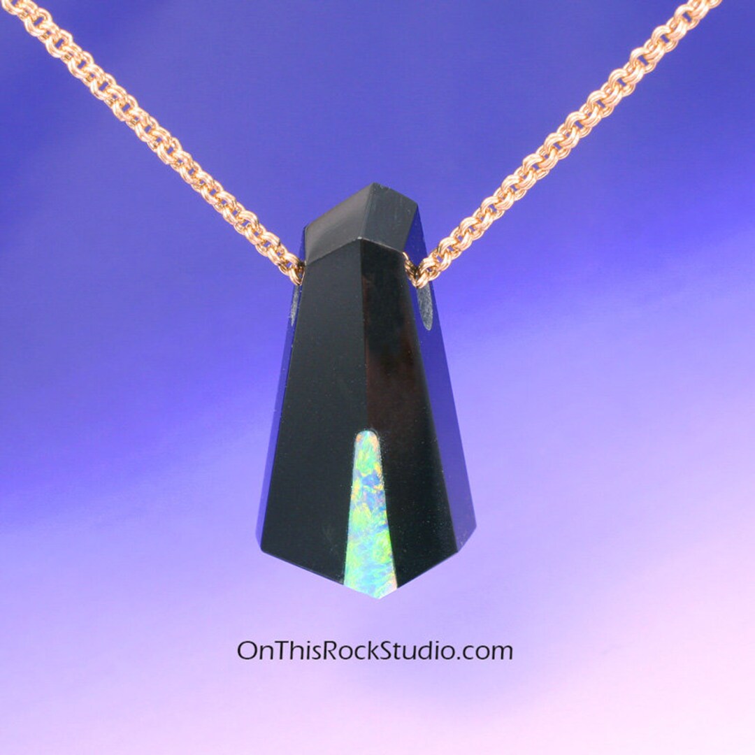 Australian Opal Inlay in Black Jade, Genuine Natural Stone Pendant ...