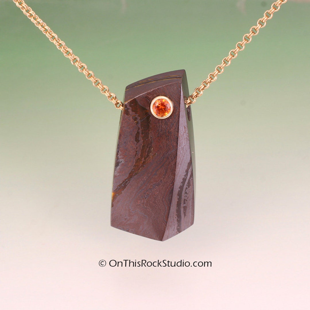 Ironstone With Orange Sapphire, Intarsia Stone Pendant, Stone With ...