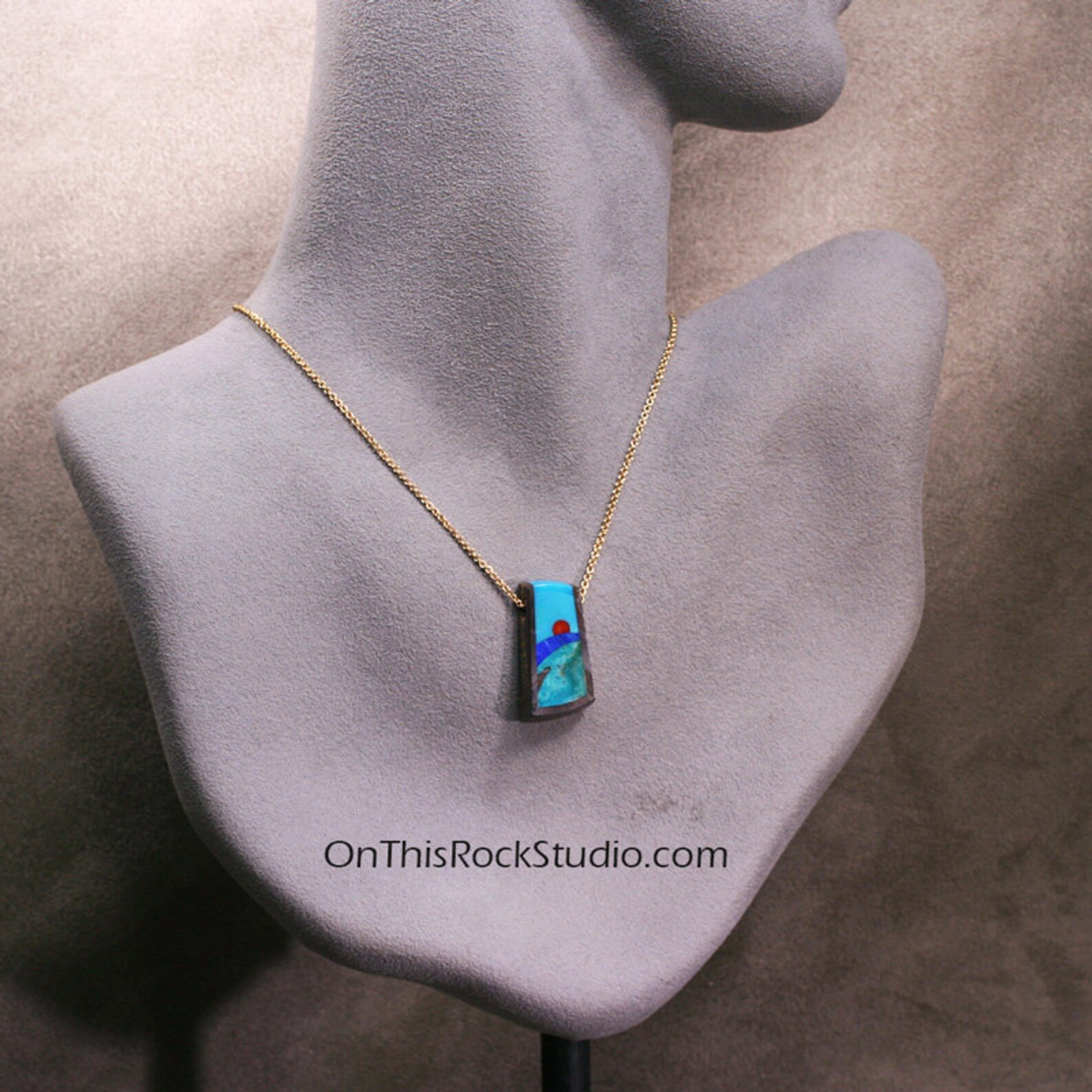 Scenic in Stone, Turquoise, Chrysocolla, Lapis, Coral, in a Tiger Iron ...