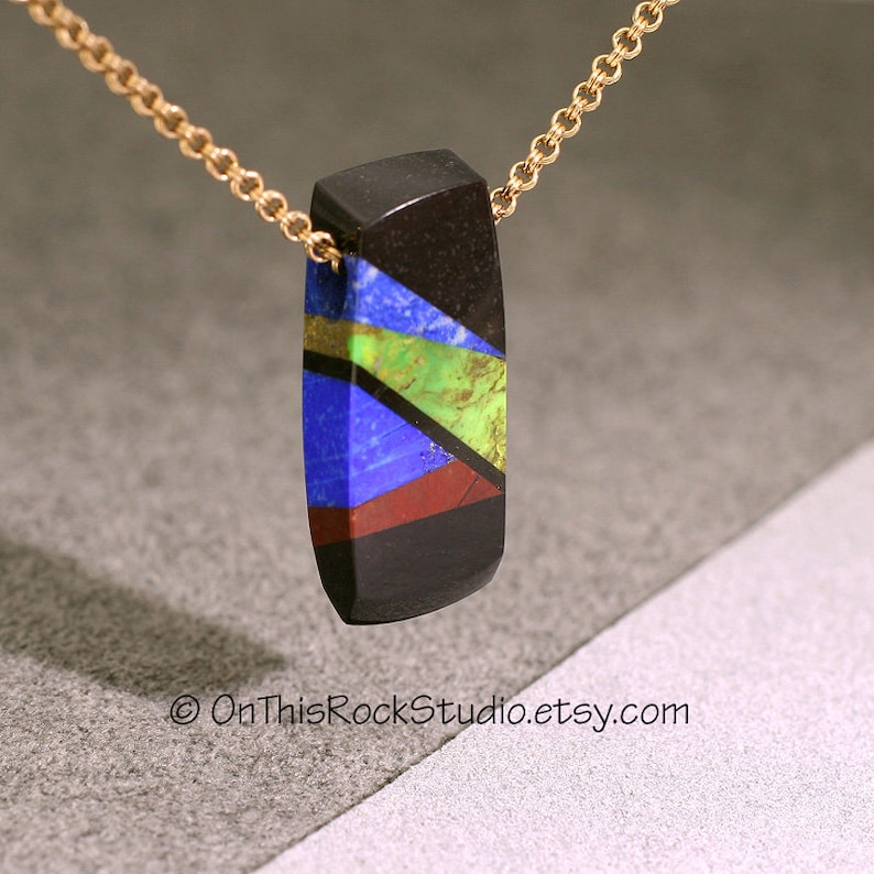 Multi Stone Parti Inlay, Rock Intarsia, Lapidary Jewelry, Stone Pendant ...