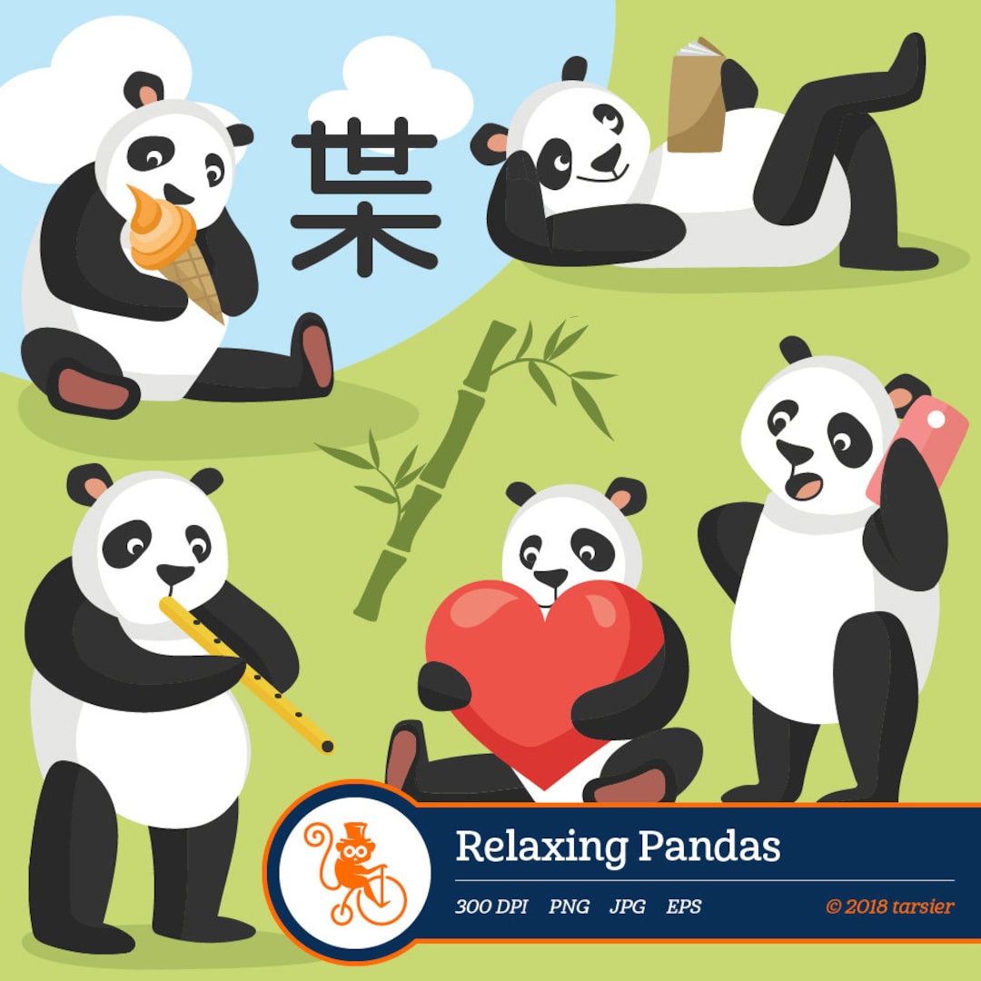 Relaxing Pandas Clipart, Panda Bear Digital Clipart, Asian Digital ...