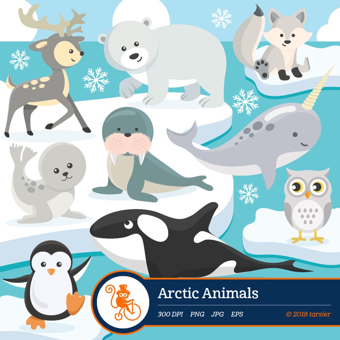 Arctic Animals Clipart, Polar Bear Vector, Graphics, Penguin Digital ...