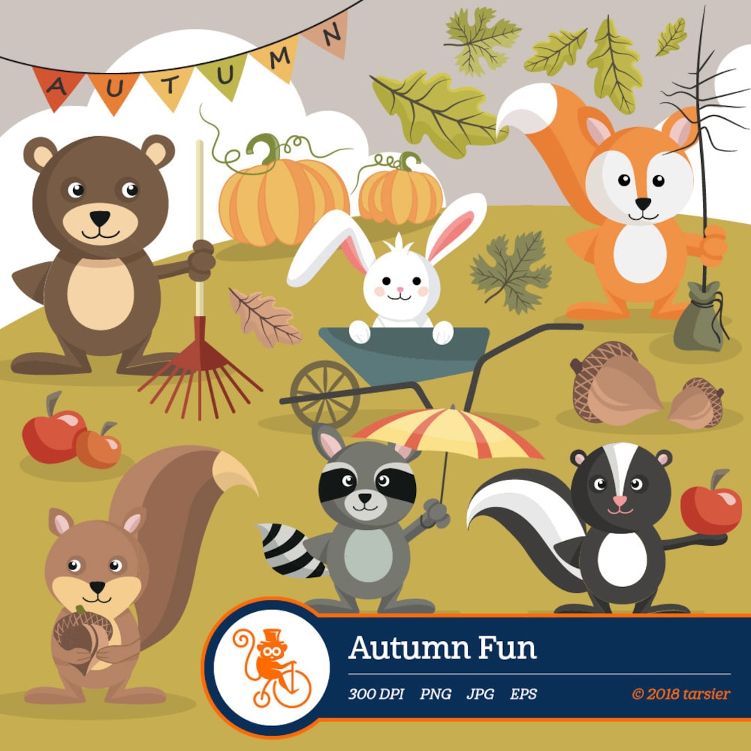 Autumn Fun Clipart, Woodland Animal Vector Graphics, Digital Clip Art ...