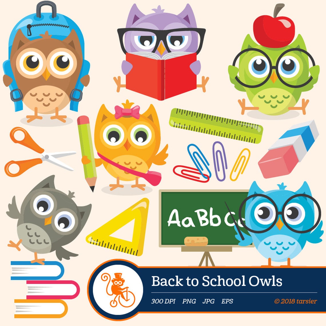 Back to School Owls Clip Art, Vector, Graphics, Digital Clip Art ...