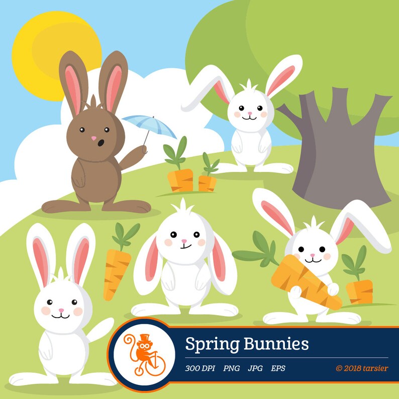 Spring Bunnies Clip Art, Woodland Clipart, Vector Graphics, Digital ...