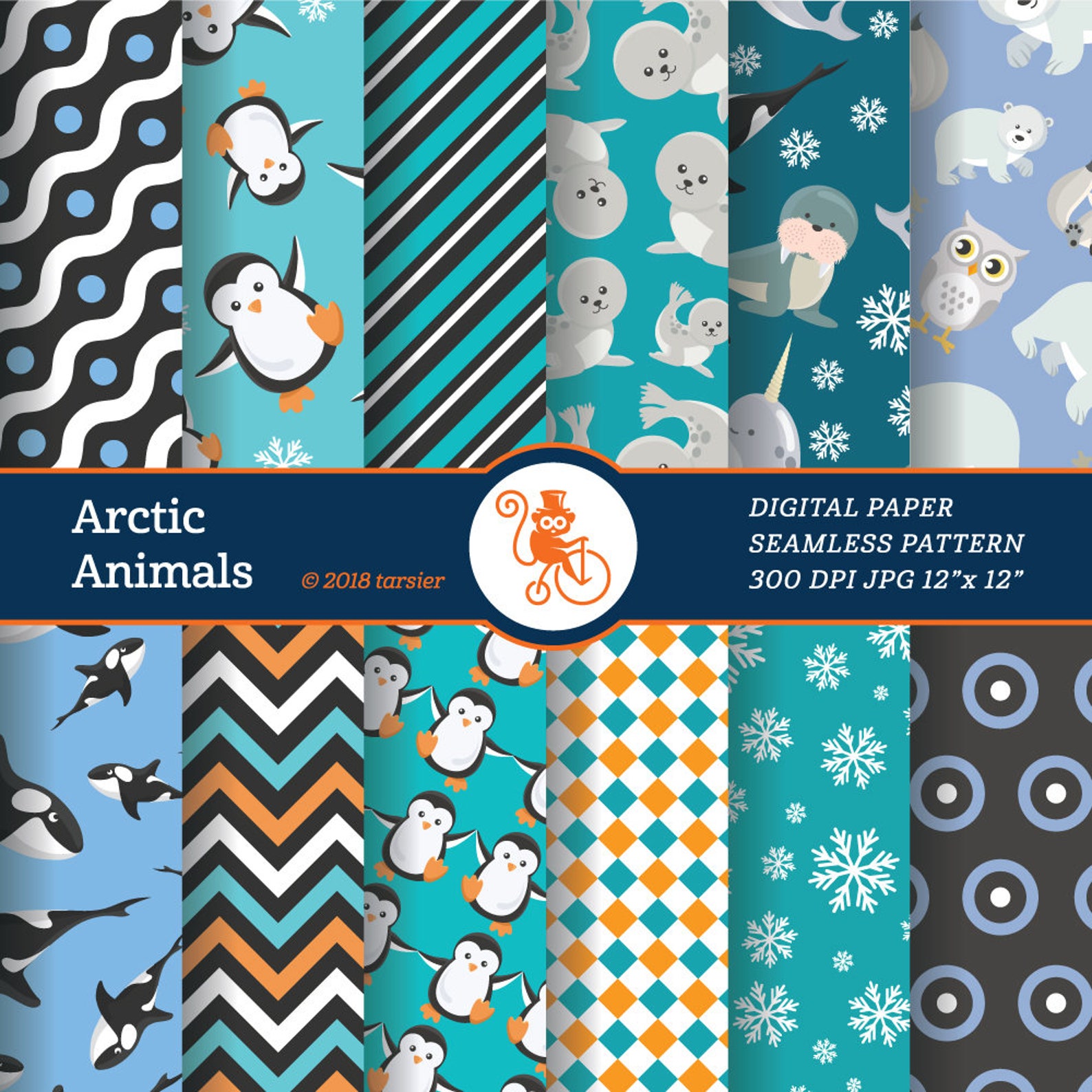 Arctic Animals Digital Paper, Polar Bear, Graphics, Penguin, Winter ...