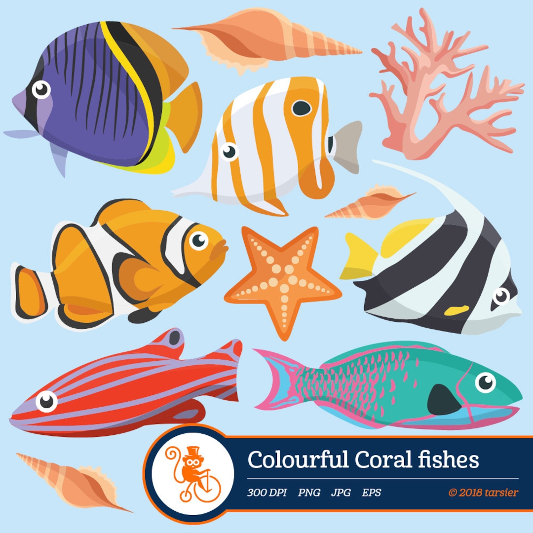 Colorful Coral Fishes Clipart, Fish Clip Art Images, Vector Graphics ...