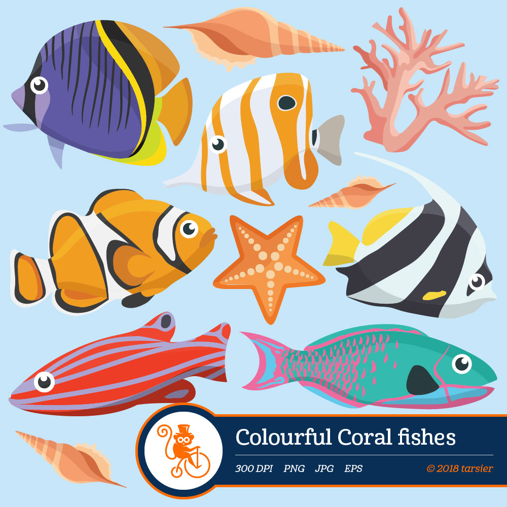 Colorful Coral Fishes Clipart, Fish Clip Art Images, Vector Graphics ...