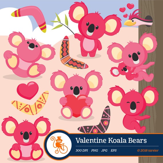 Valentine Koala Bears Clipart Valentine's Day Clipart | Etsy