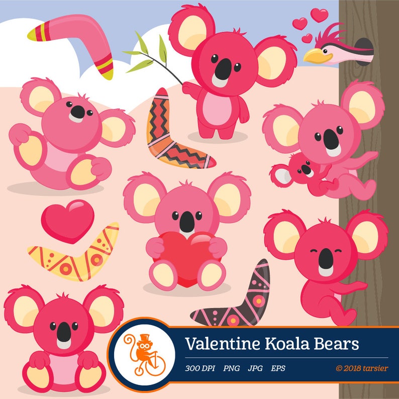 Valentine Koala Bears Clipart, Valentine's Day Clipart, Vector Graphics ...