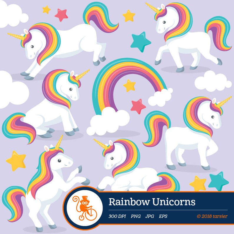 Rainbow Unicorns Clipart, Rainbow Digital Clipart, Vector Unicorn ...